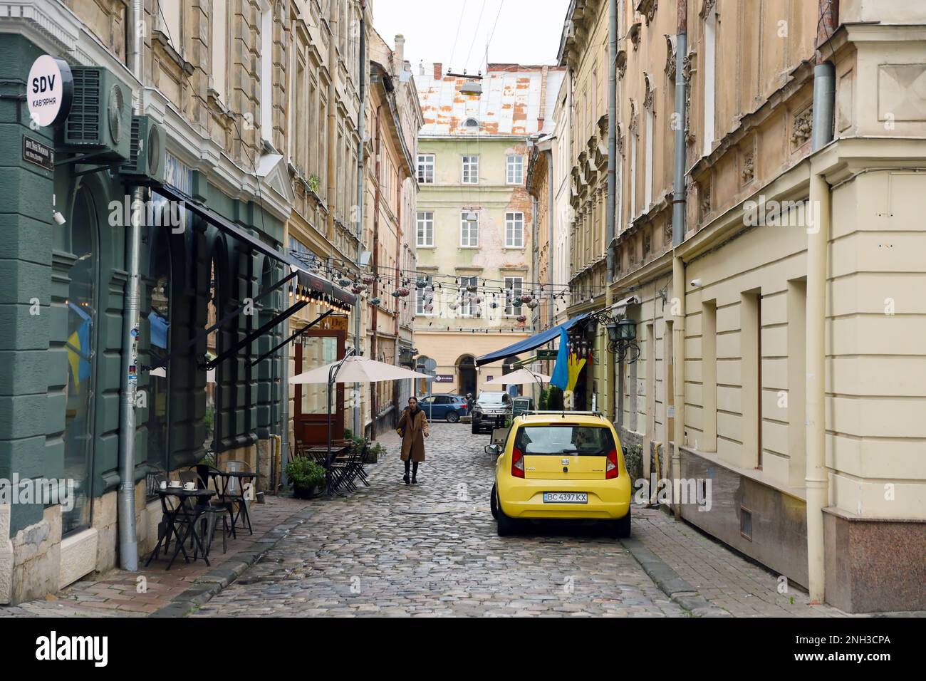 LVIV, UKRAINE - SEPTEMBER 11, 2022 Street view of the historical old ...