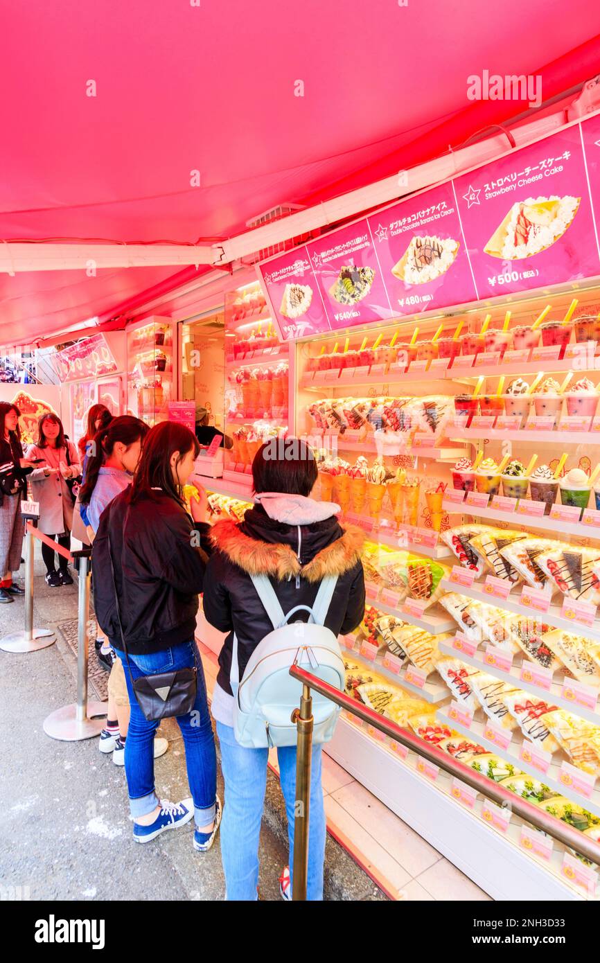 Tokyo, Harajuku, Takeshita street. Angel Crepes takeaway with plastic ...
