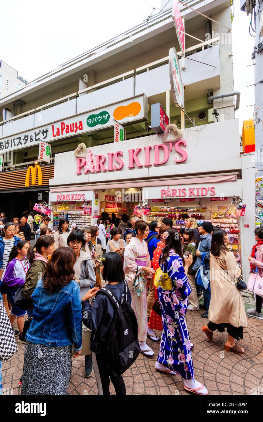 Tokyo, Harajuku, Takeshita street. Exterior of Paris Kids fashionable ...