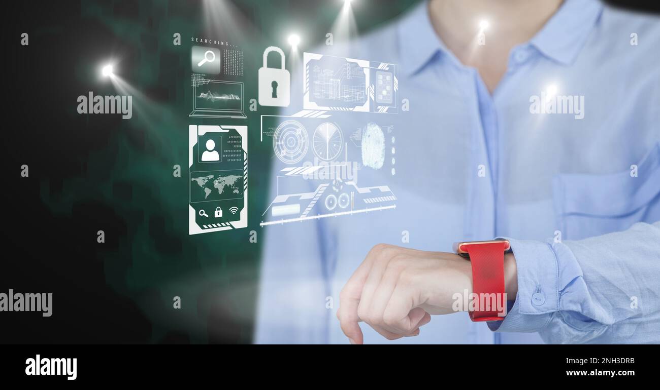Composition of screen with digital online security icons over ...