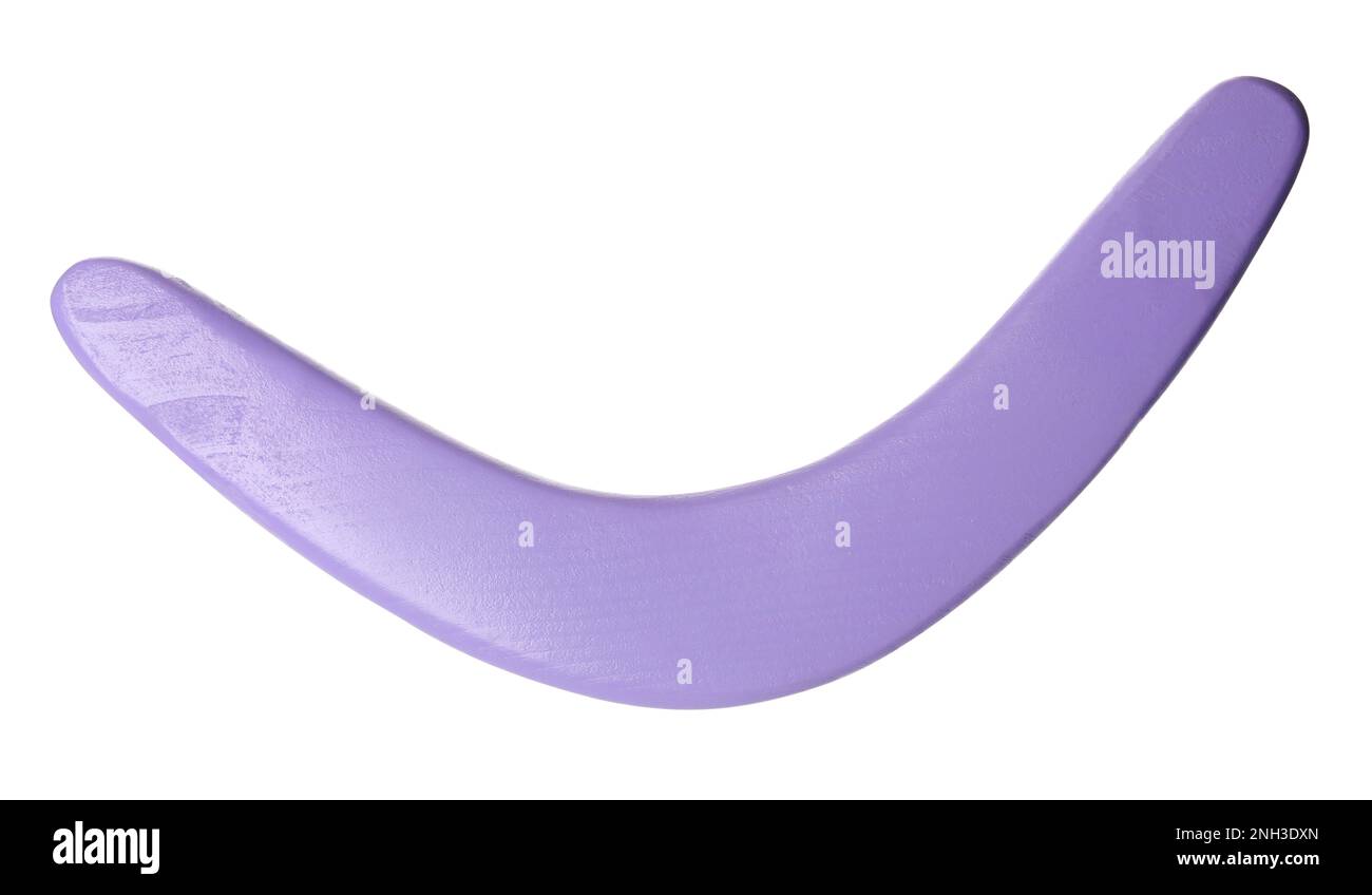 Purple boomerang isolated on white. Outdoors activity Stock Photo - Alamy