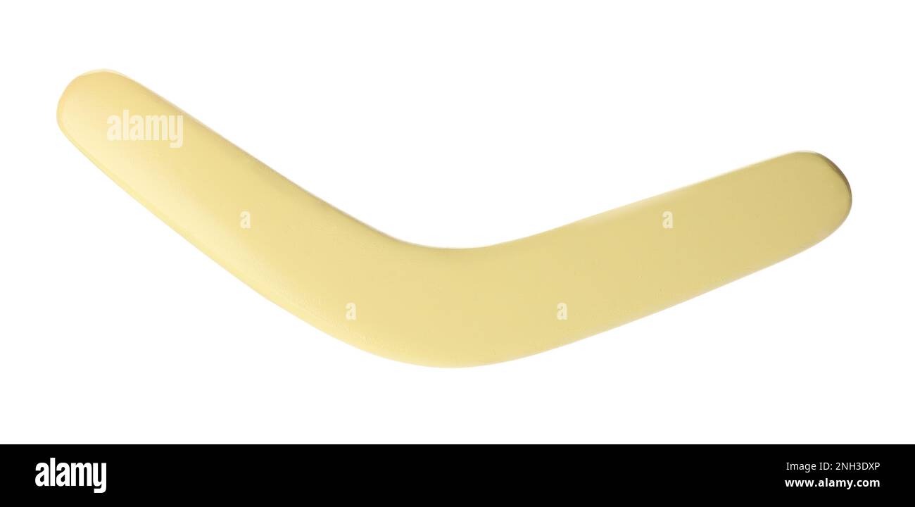 Yellow boomerang isolated on white. Outdoors activity Stock Photo - Alamy