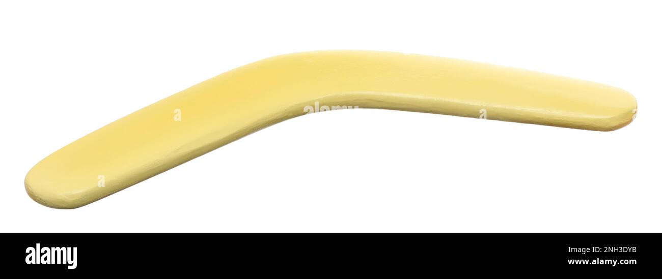 Yellow boomerang isolated on white. Outdoors activity Stock Photo - Alamy
