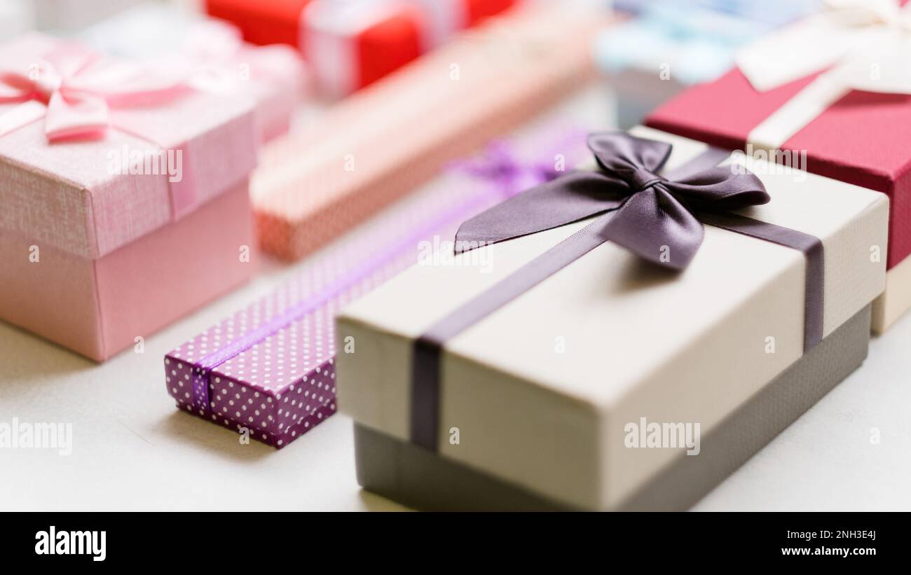 gift buying season present shopping boxes mix Stock Photo - Alamy