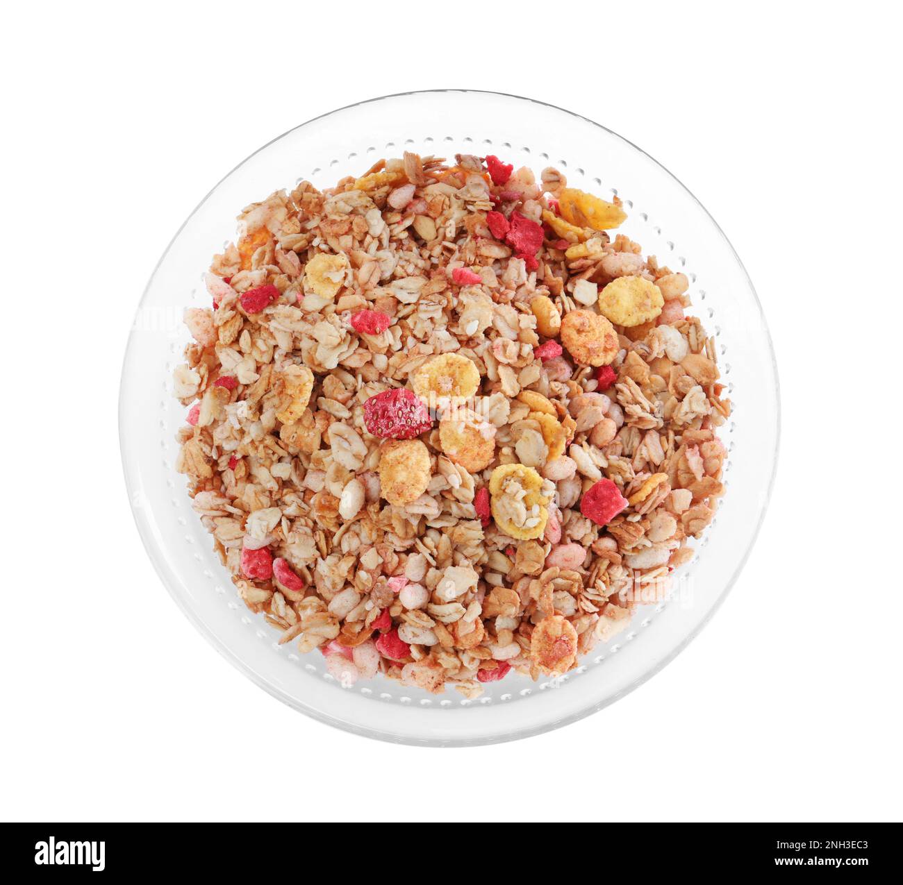 Granola in bowl on white background, top view. Healthy snack Stock ...