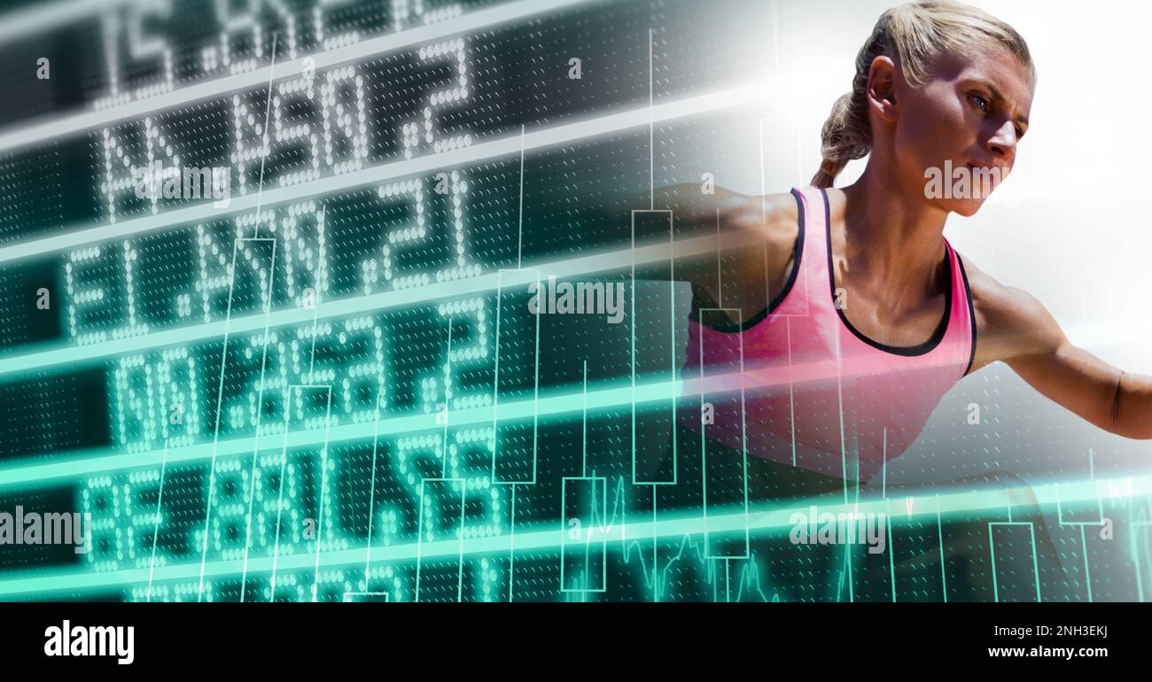 Composition of caucasian female athlete with data processing. sports ...