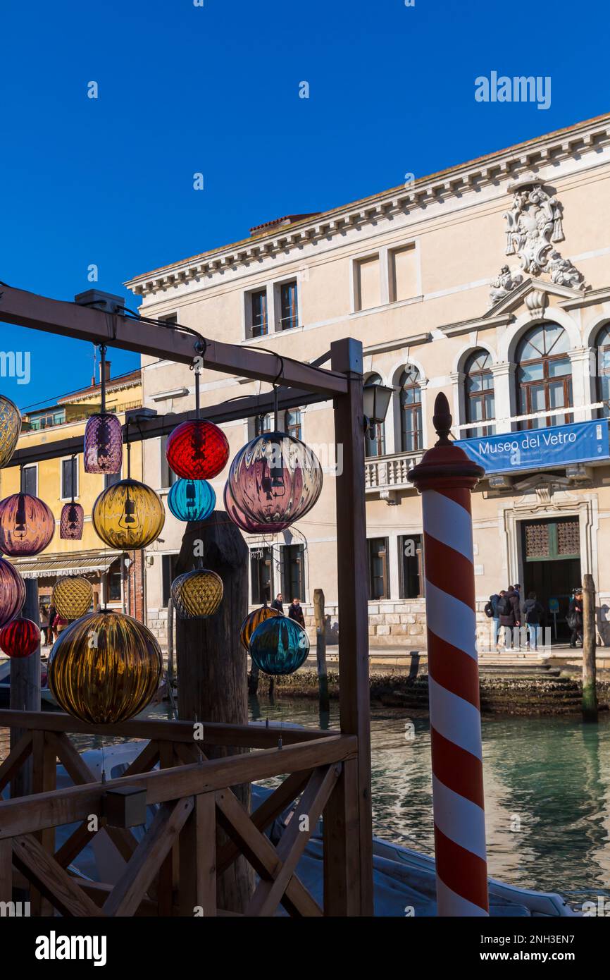 Murano glass lights with reflections hanging opposite Museo del Vetro ...