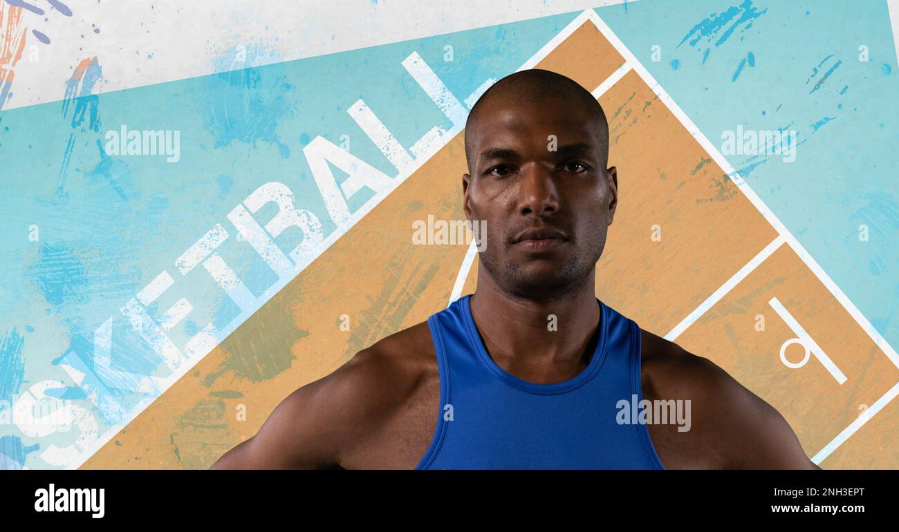 Composition of african american male basketball player over basketball ...