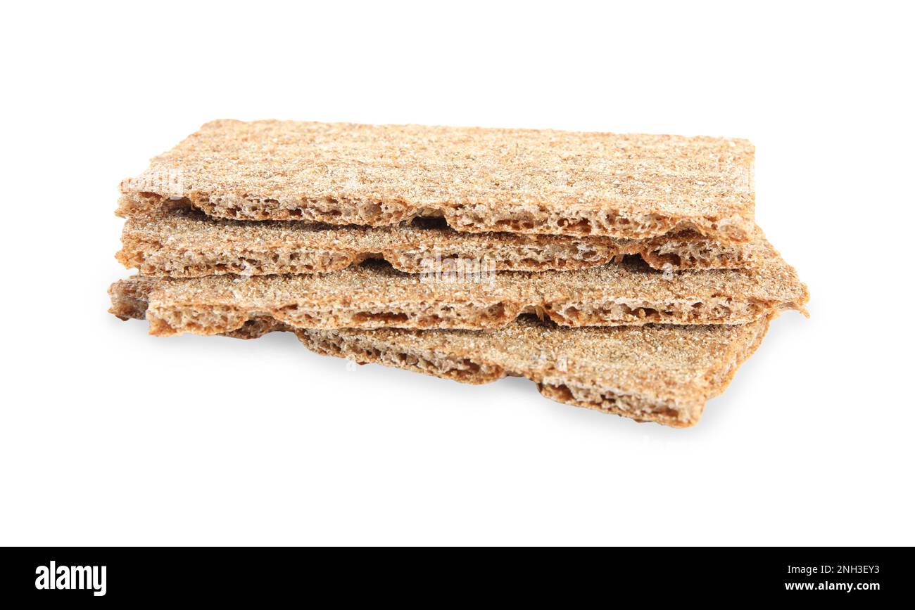 Pieces of crunchy rye crispbreads on white background Stock Photo - Alamy