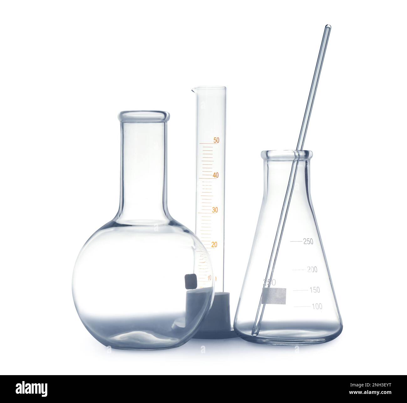 Empty clean laboratory glassware on white background Stock Photo - Alamy