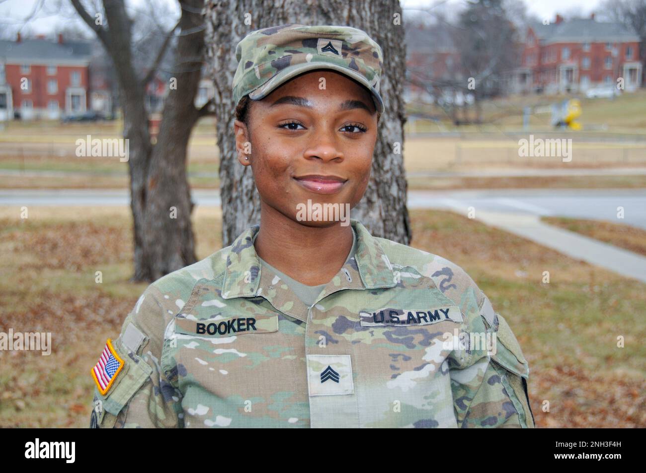 Sgt. Patrina Booker poses for a photo outside the Fort Leavenworth ...
