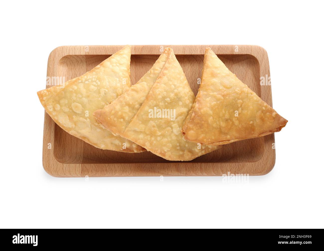 Fresh delicious crispy samosas on white background, top view Stock ...