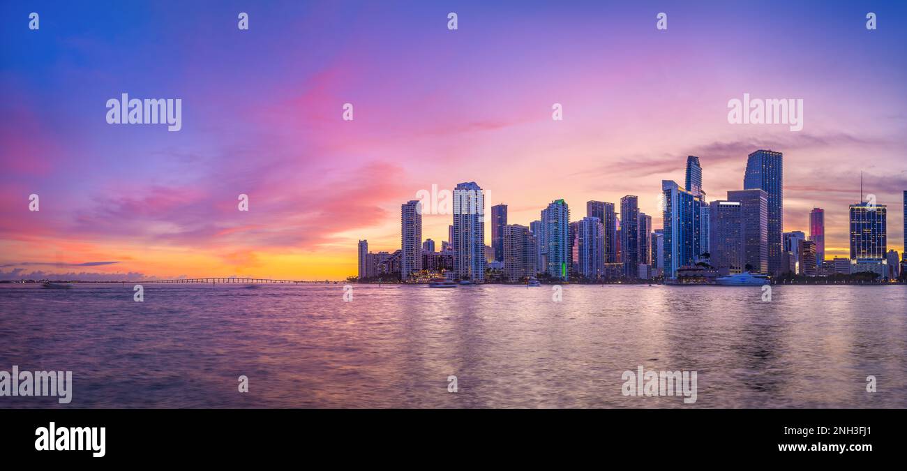 the skyline of miami during a beautiful sunset Stock Photo - Alamy
