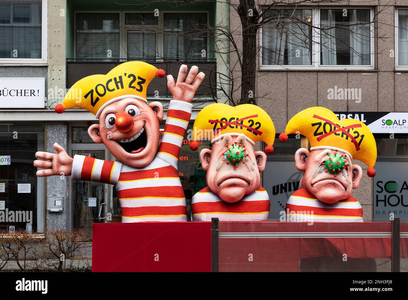 20 February 2023, Düsseldorf, Germany. Politically themed floats ...
