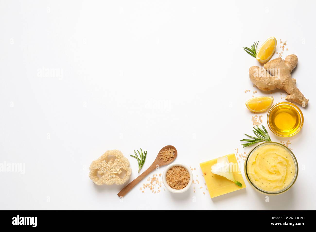 Composition with body scrub on white background, top view Stock Photo ...