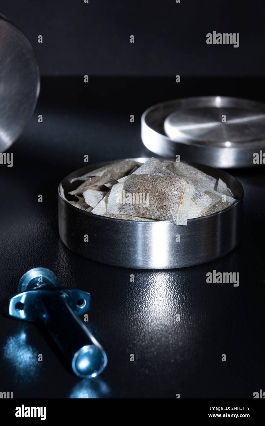 Helsinki / Finland - FEBRUARY 20, 2023 - Closeup of a metallic Swedish ...