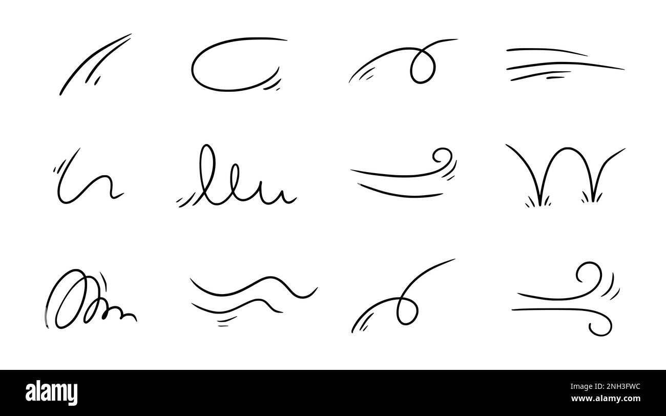 Wind doodle line shape set. Air wind flow, spiral, curve hand drawn ...