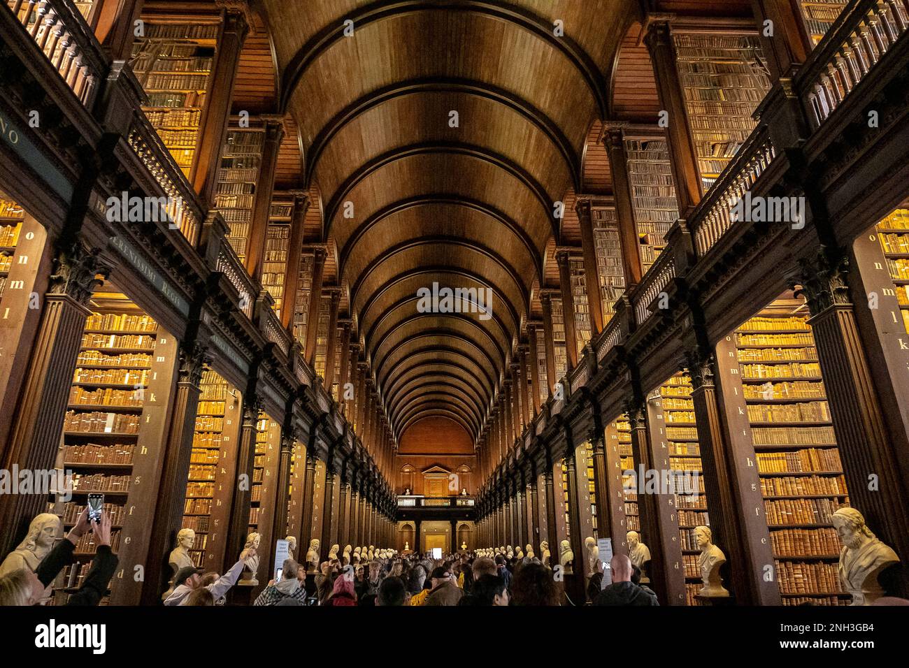 The historic Long Room of the Old Library, in Trinity College, Dublin ...