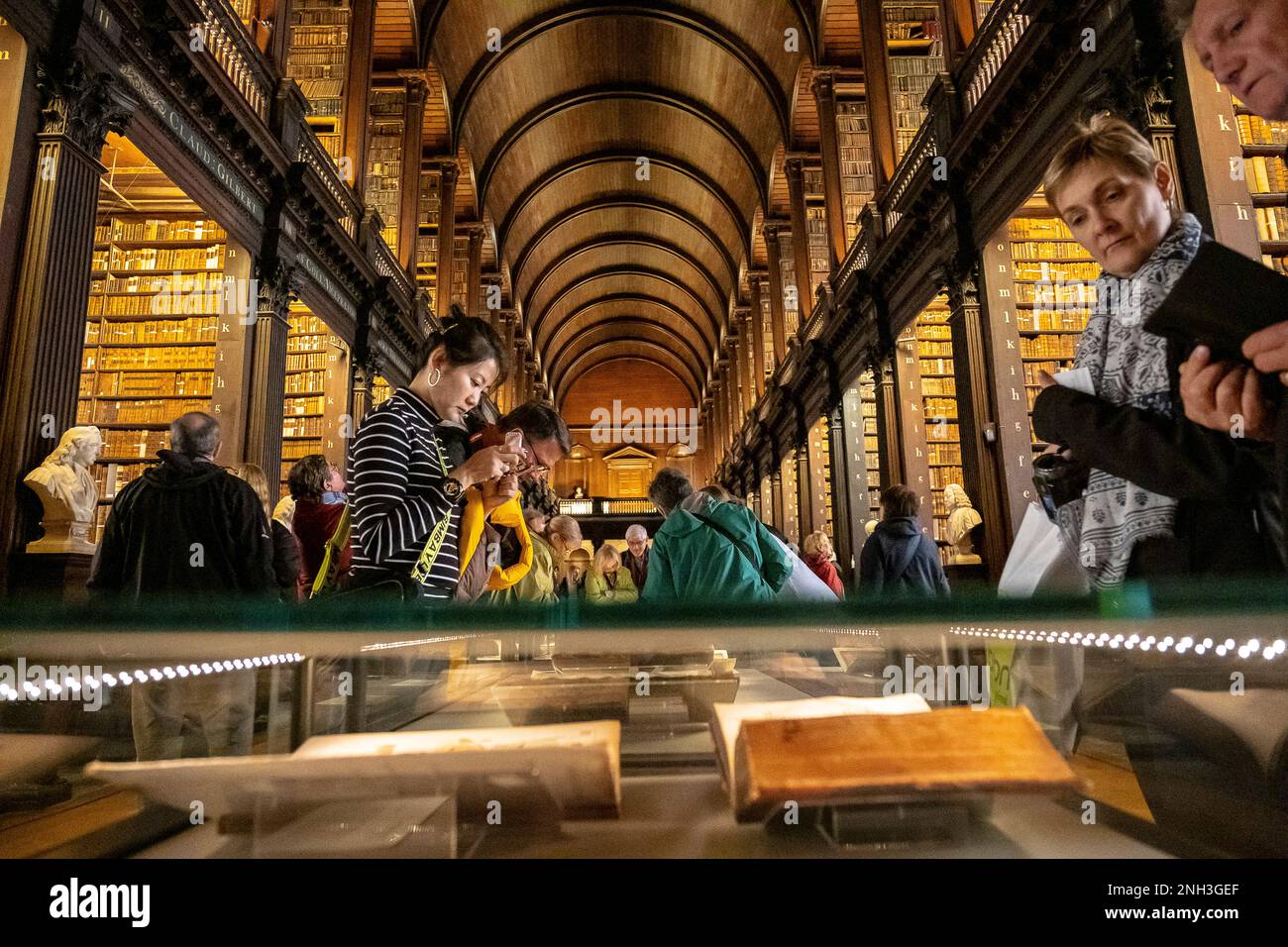 The historic Long Room of the Old Library, in Trinity College, Dublin ...