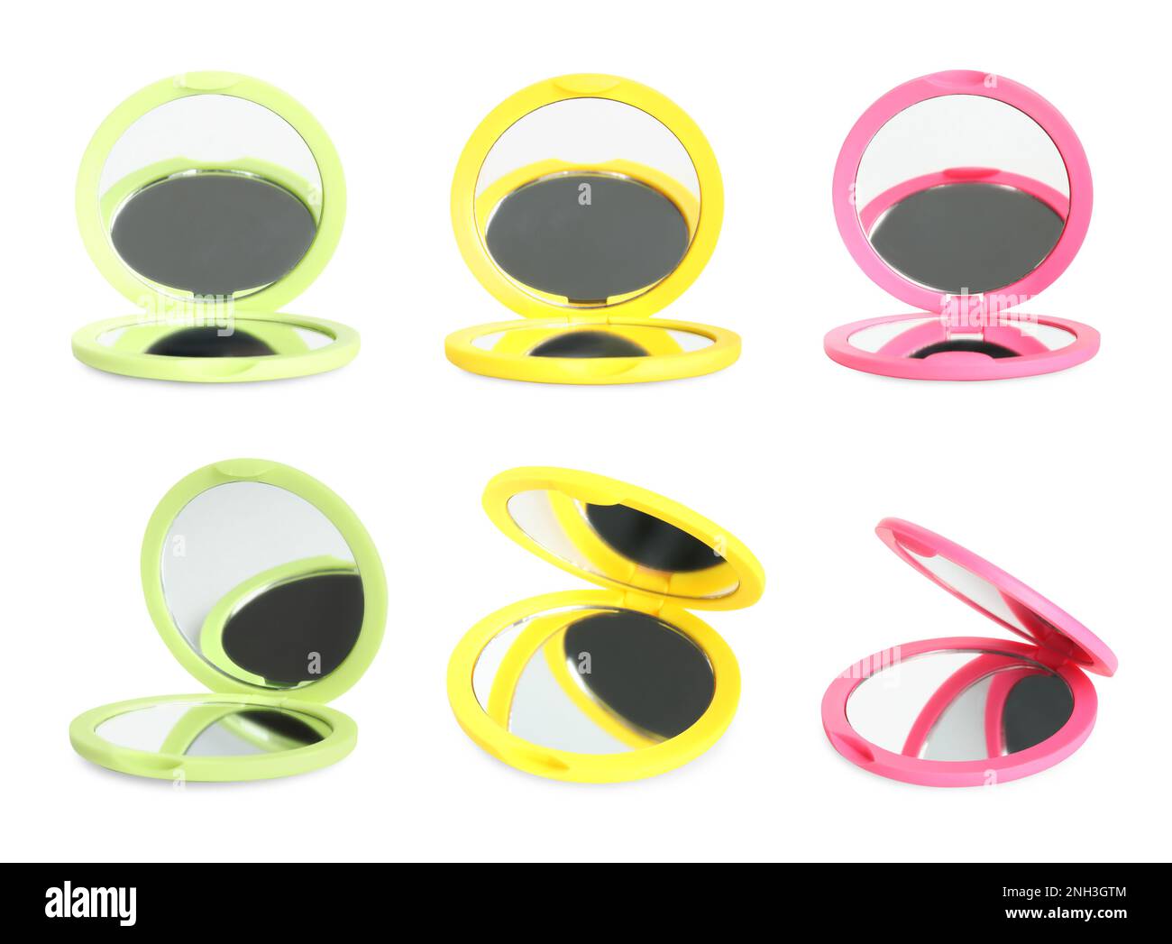 Set with colorful pocket mirrors on white background Stock Photo - Alamy