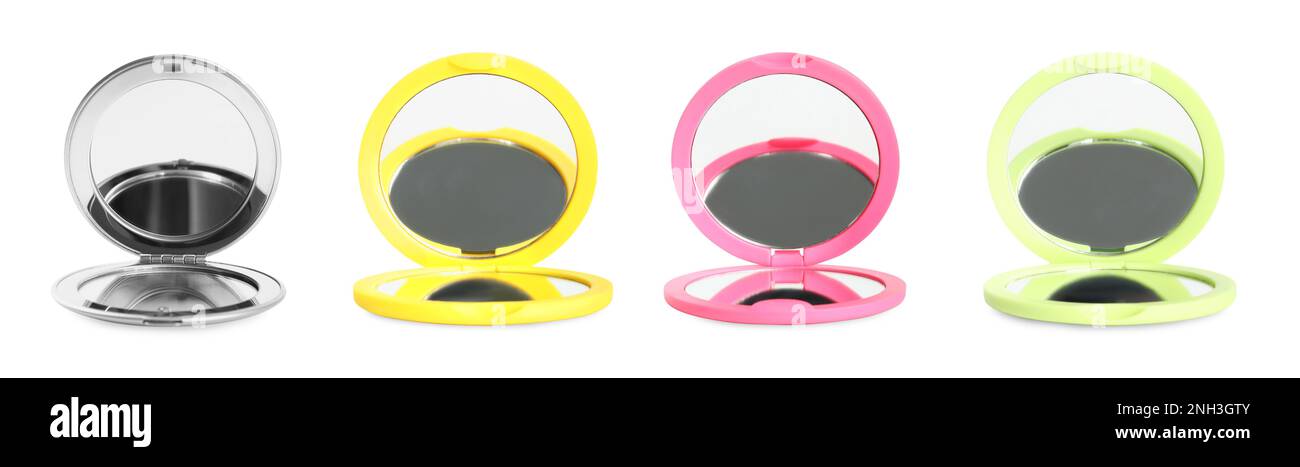 Set with colorful pocket mirrors on white background. Banner design ...