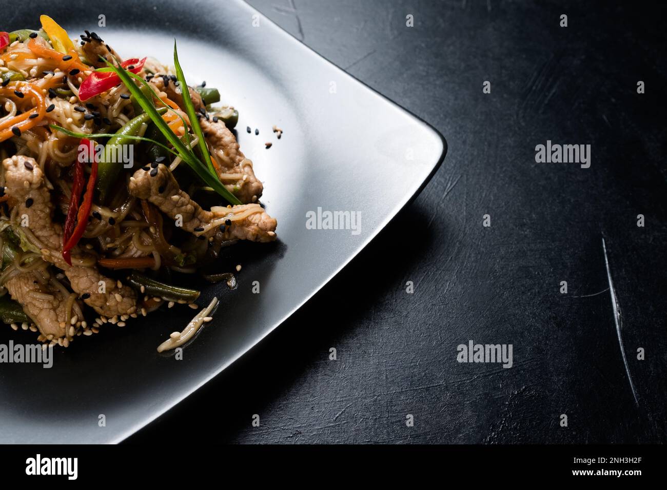 korean restaurant food menu noodle beef meat Stock Photo - Alamy