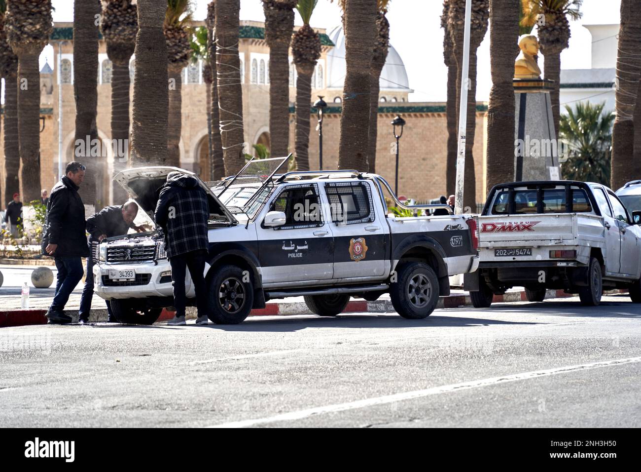 Monastir, Tunesia, January 31, 2023: Broken martial police car with ...