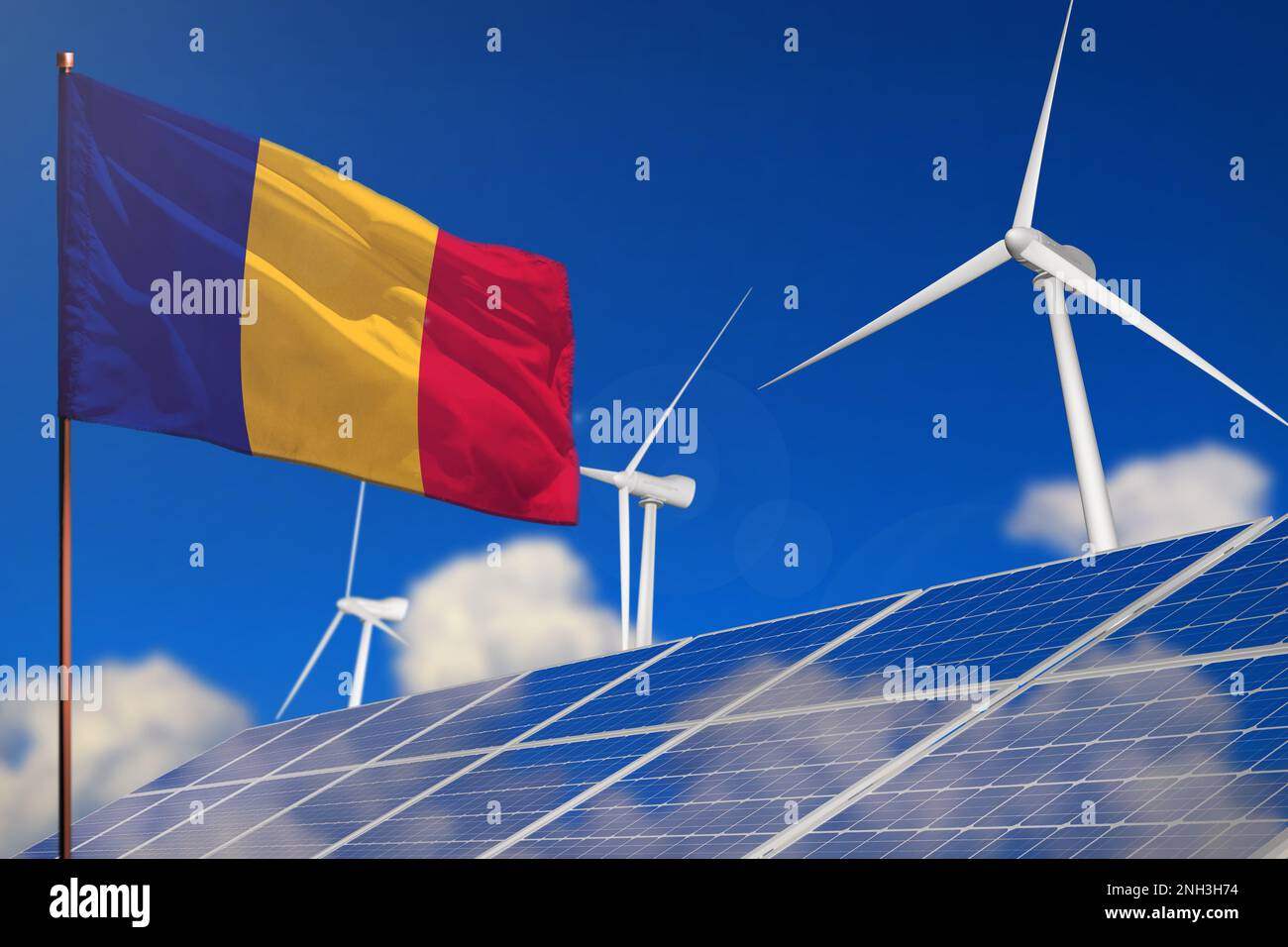 Romania renewable energy, wind and solar energy concept with wind ...
