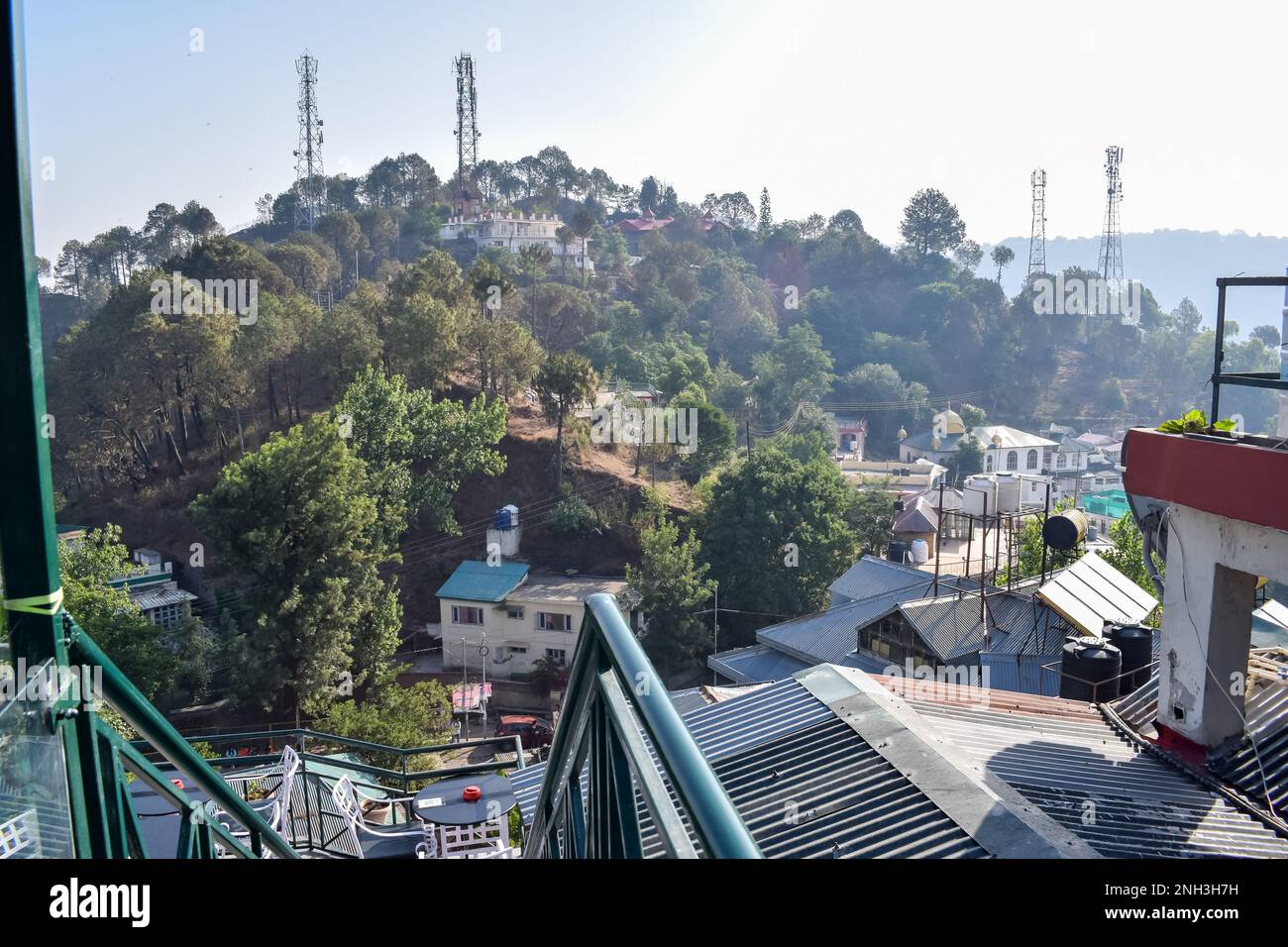 Early morning view of Modern rooftop restaurant at Kasauli, Himachal ...