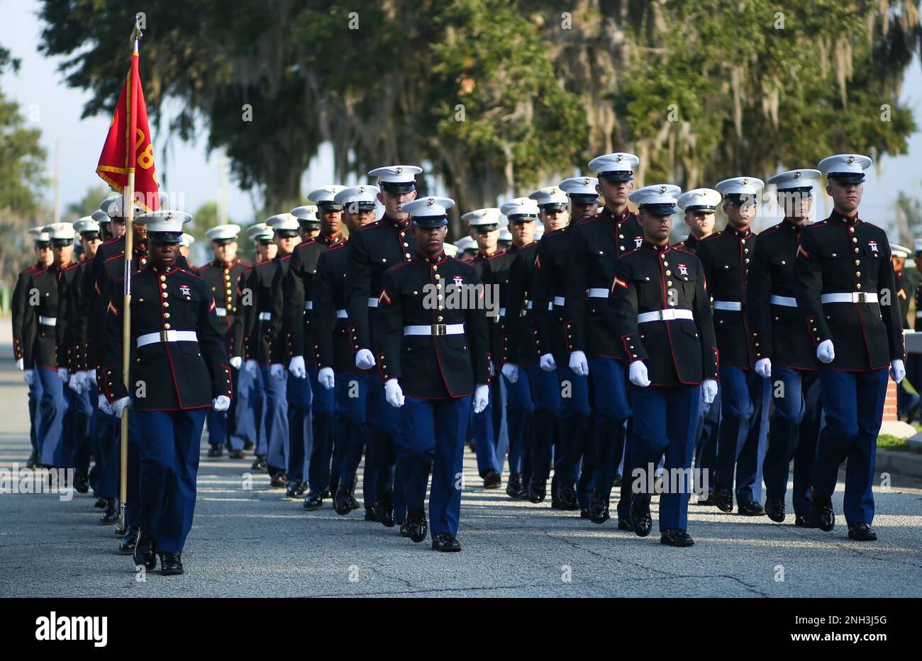 Recruits with Hotel Company, 2nd Recruit Training Battalion, march to ...