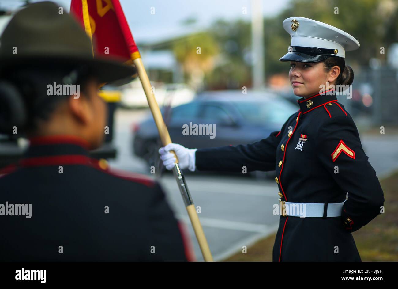 Recruits with Hotel Company, 2nd Recruit Training Batttalion, march to ...