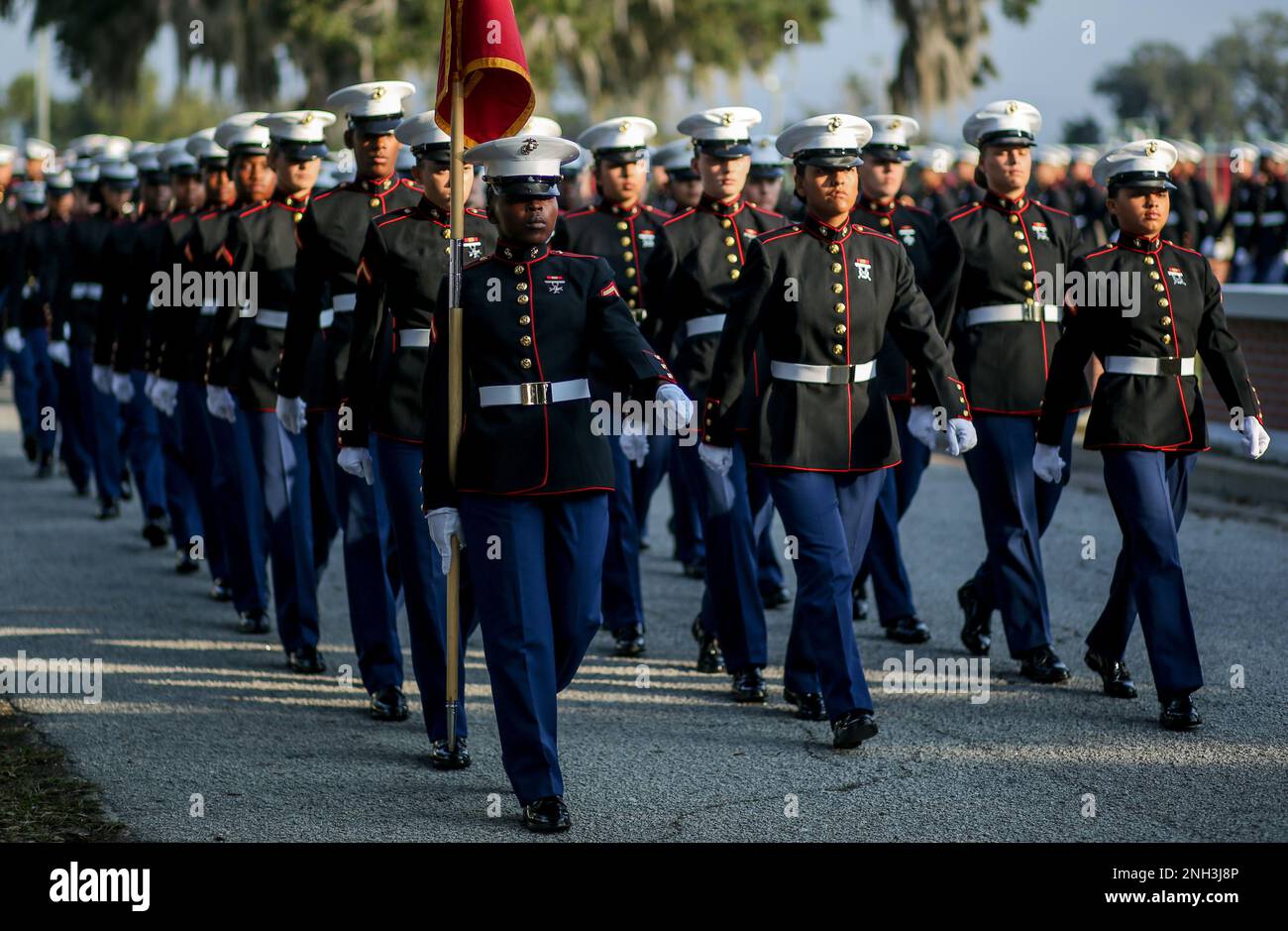 Recruits with Hotel Company, 2nd Recruit Training Battalion, march to ...