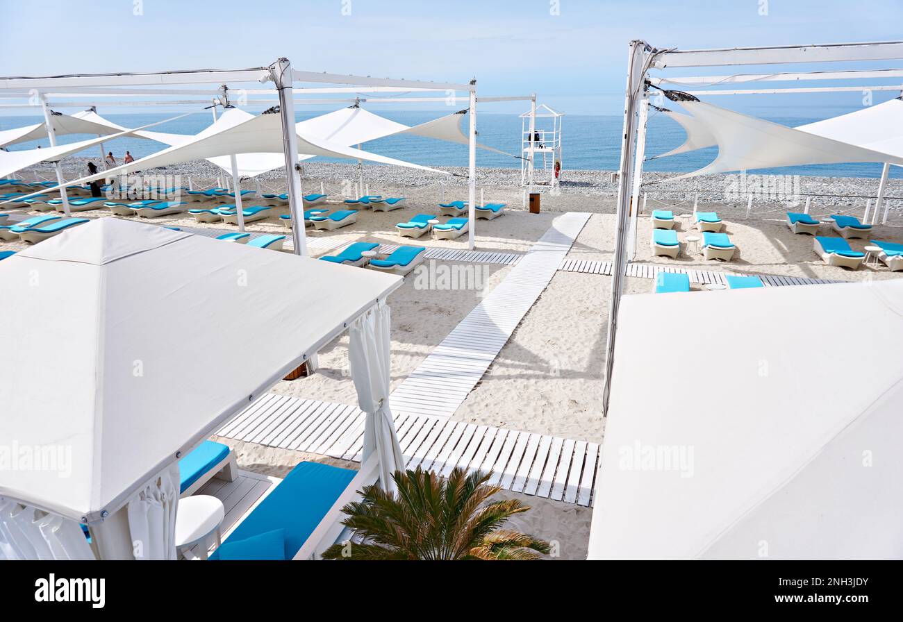Beautiful beach sun beds hi-res stock photography and images - Alamy