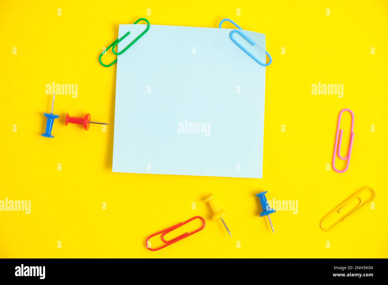 Blue sticker for notes and stationery buttons with paper clips yellow ...