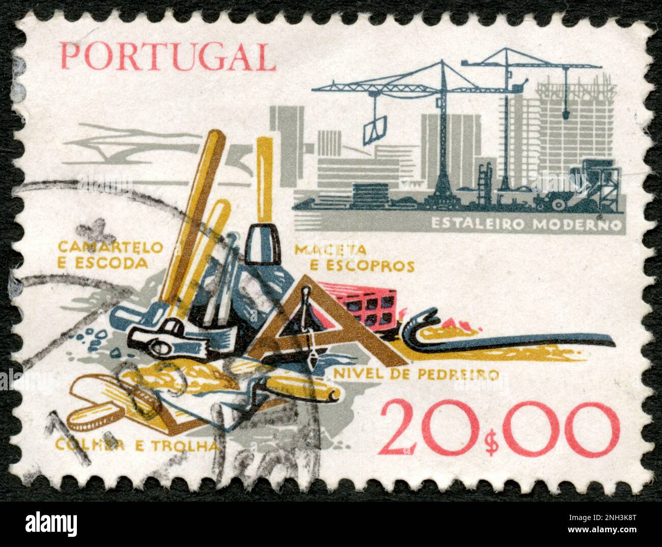 TIMBRE OBLITÉRÉ PORTUGAL. ESTALEIRO MODERNO. CAMARTELO E ESCODA. MACETA ...