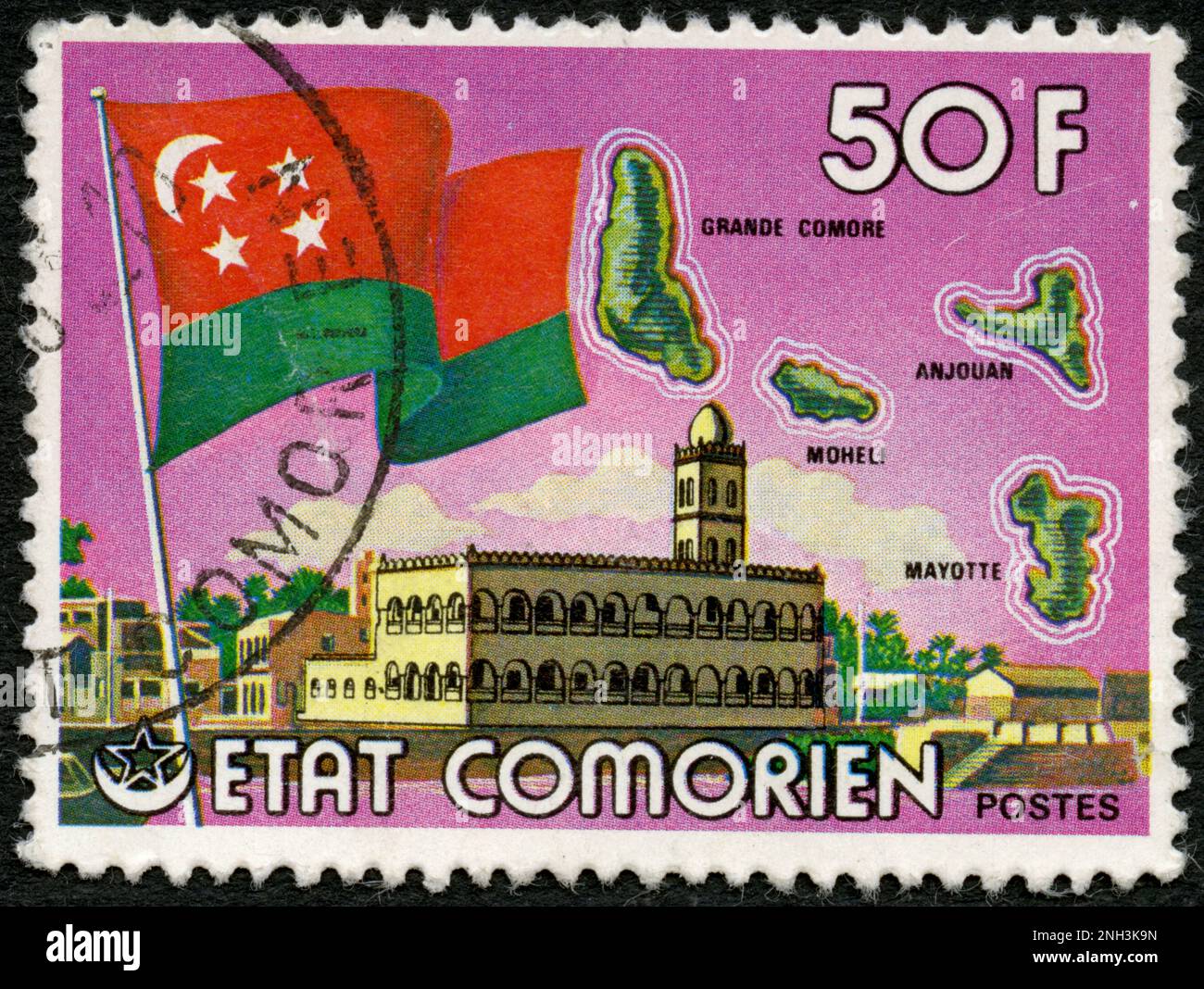 TIMBRE OBLITÉRÉ ÉTAT COMORIEN. POSTES. GRANDE COMORE. ANJOUAN. MOHELI ...