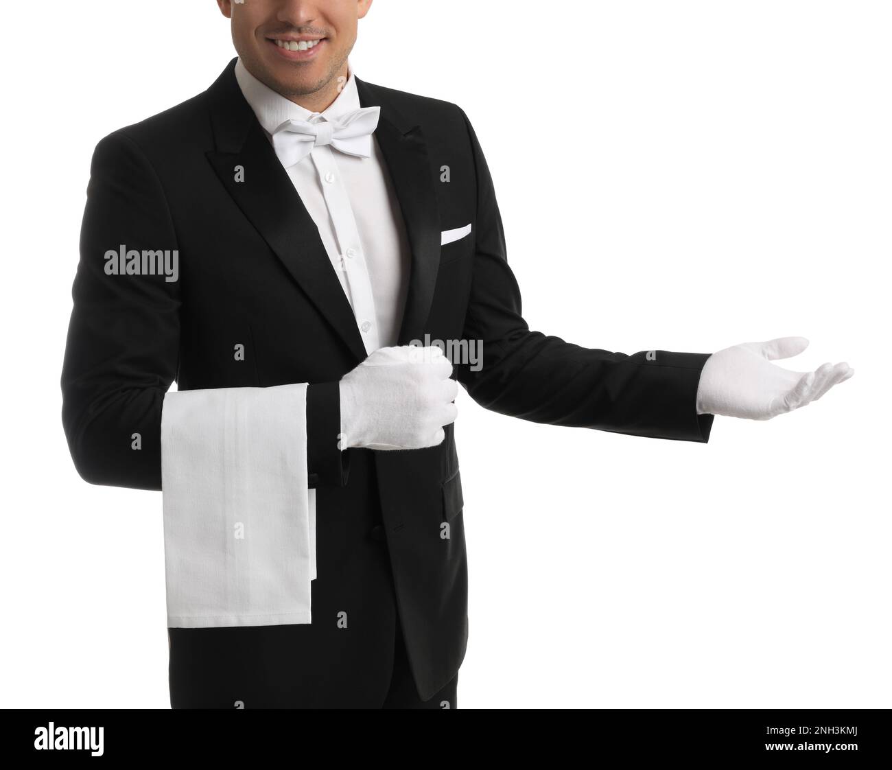 Butler with towel on white background, closeup Stock Photo - Alamy