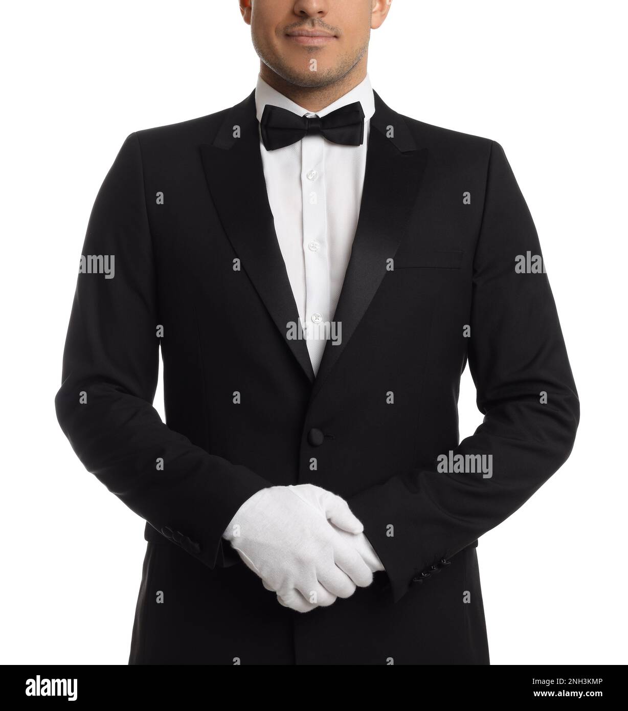 Butler in elegant uniform on white background, closeup Stock Photo - Alamy