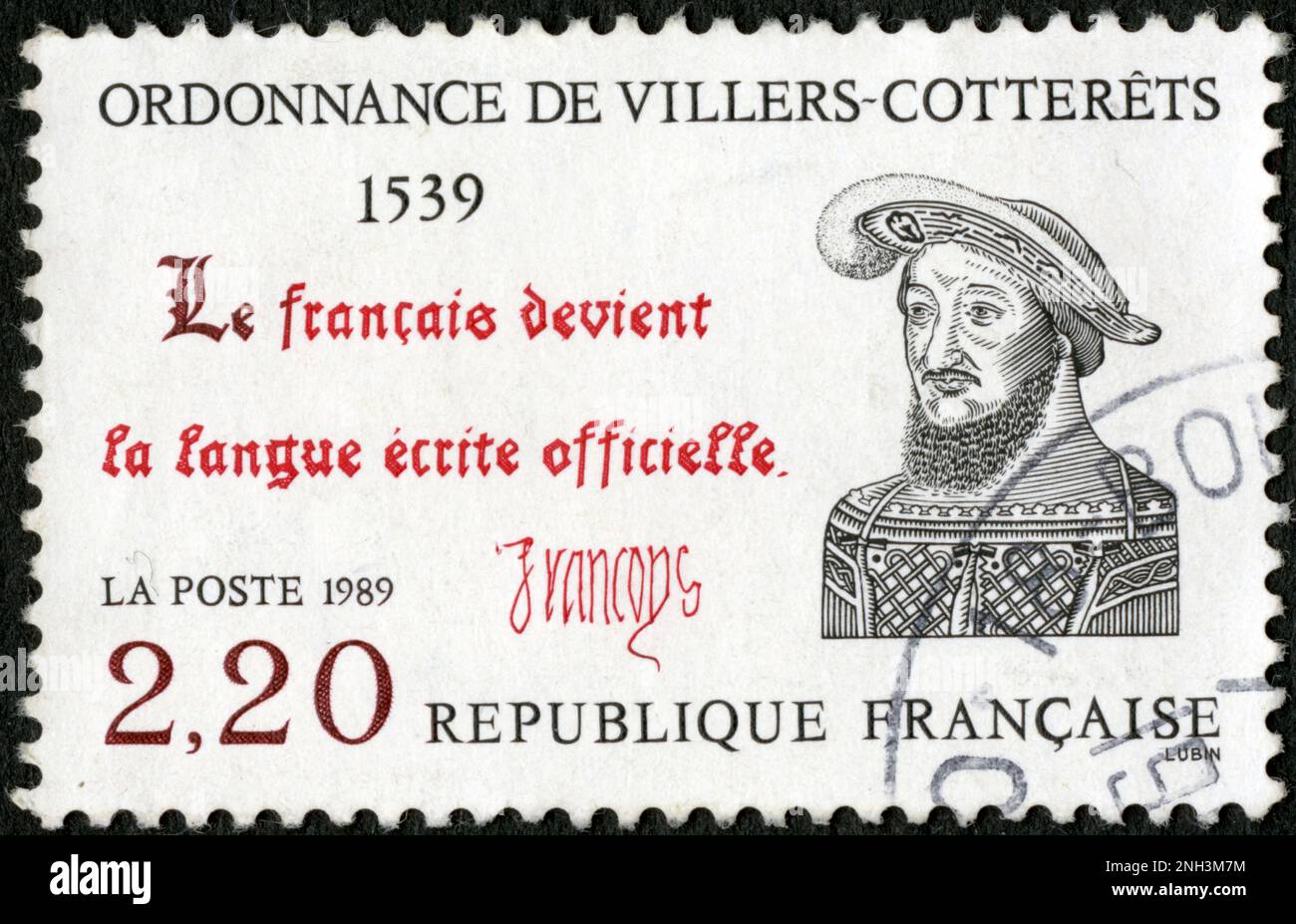 TIMBRE OBLITÉRÉ ORDONNANCE DE VILLERS-COTTERETS 1539. LE FRANÇAIS ...
