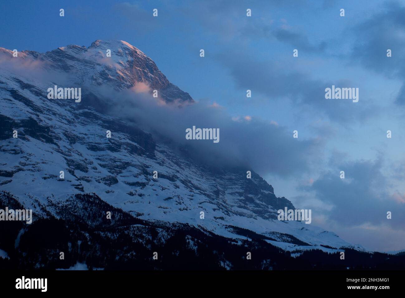 Winter snow view over the North face of the Eiger mountain, Grindelwald ...