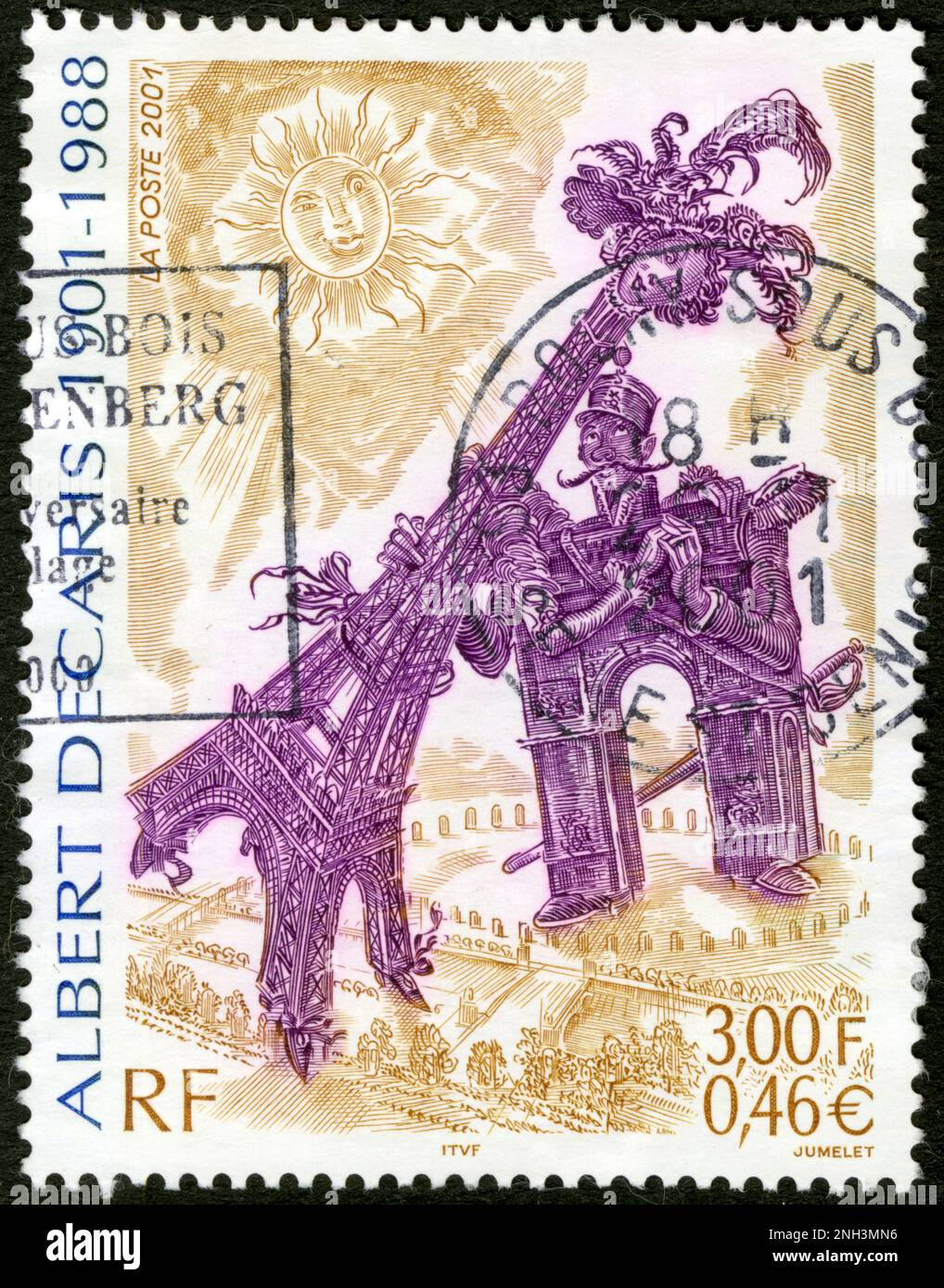 TIMBRE OBLITÉRÉ ALBERT DECARIS 1901-1988. LA POSTE 2001. RF. 3,00 F. 0 ...