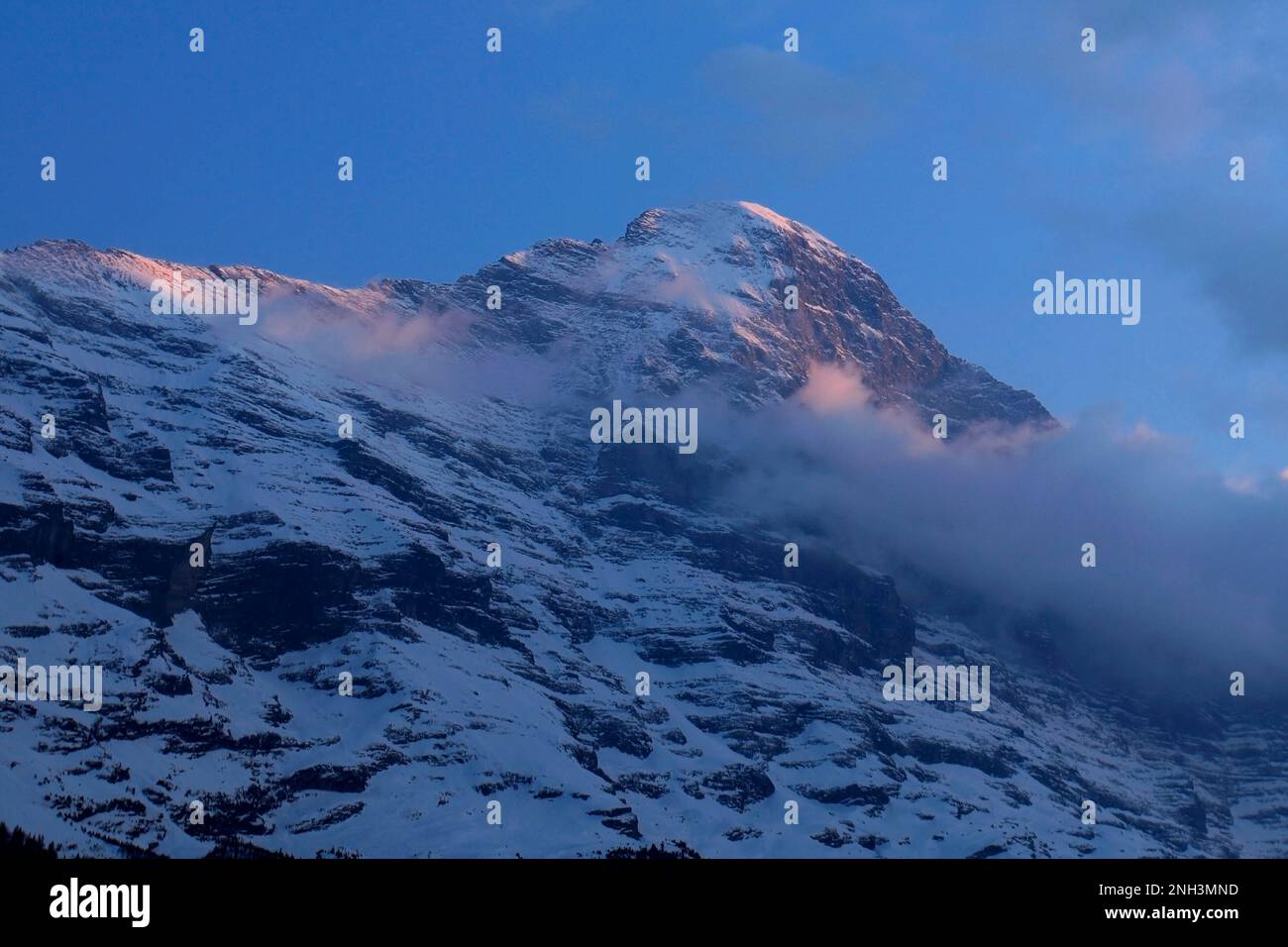 Winter snow view over the North face of the Eiger mountain, Grindelwald ...