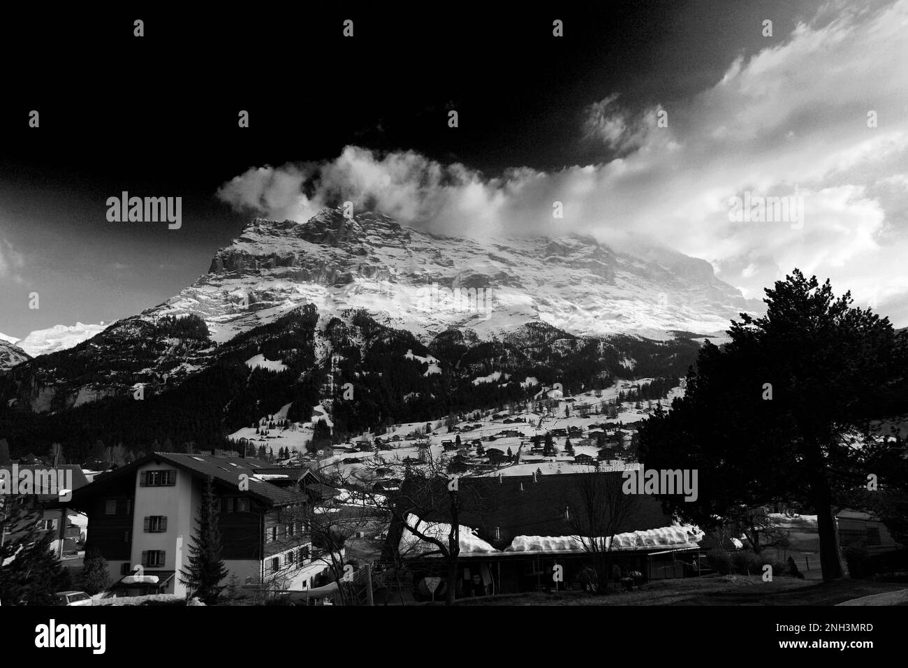 Winter snow view over the North face of the Eiger mountain, Grindelwald ...