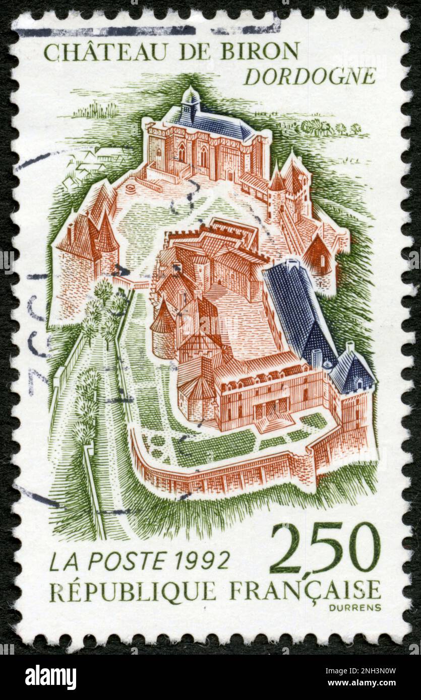 TIMBRE OBLITÉRÉ CHÂTEAU DE BIRON. DORDOGNE. LA POSTE 1992. RÉPUBLIQUE ...