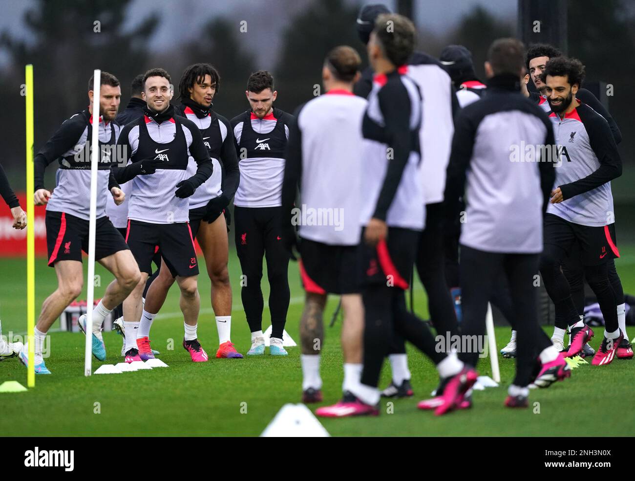 Liverpool's Diogo Jota (second left) during a training session at the ...