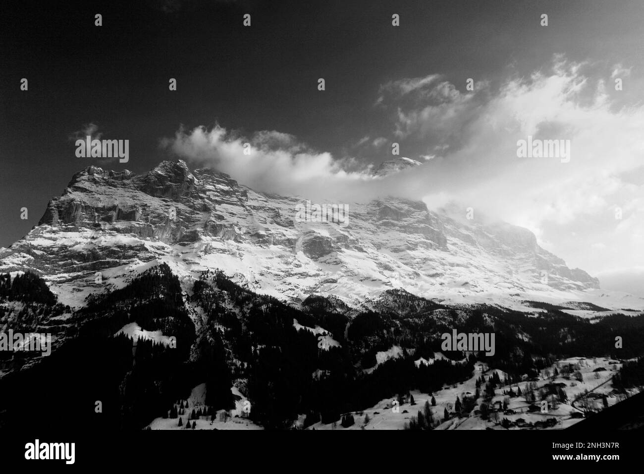 Winter snow view over the North face of the Eiger mountain, Grindelwald ...