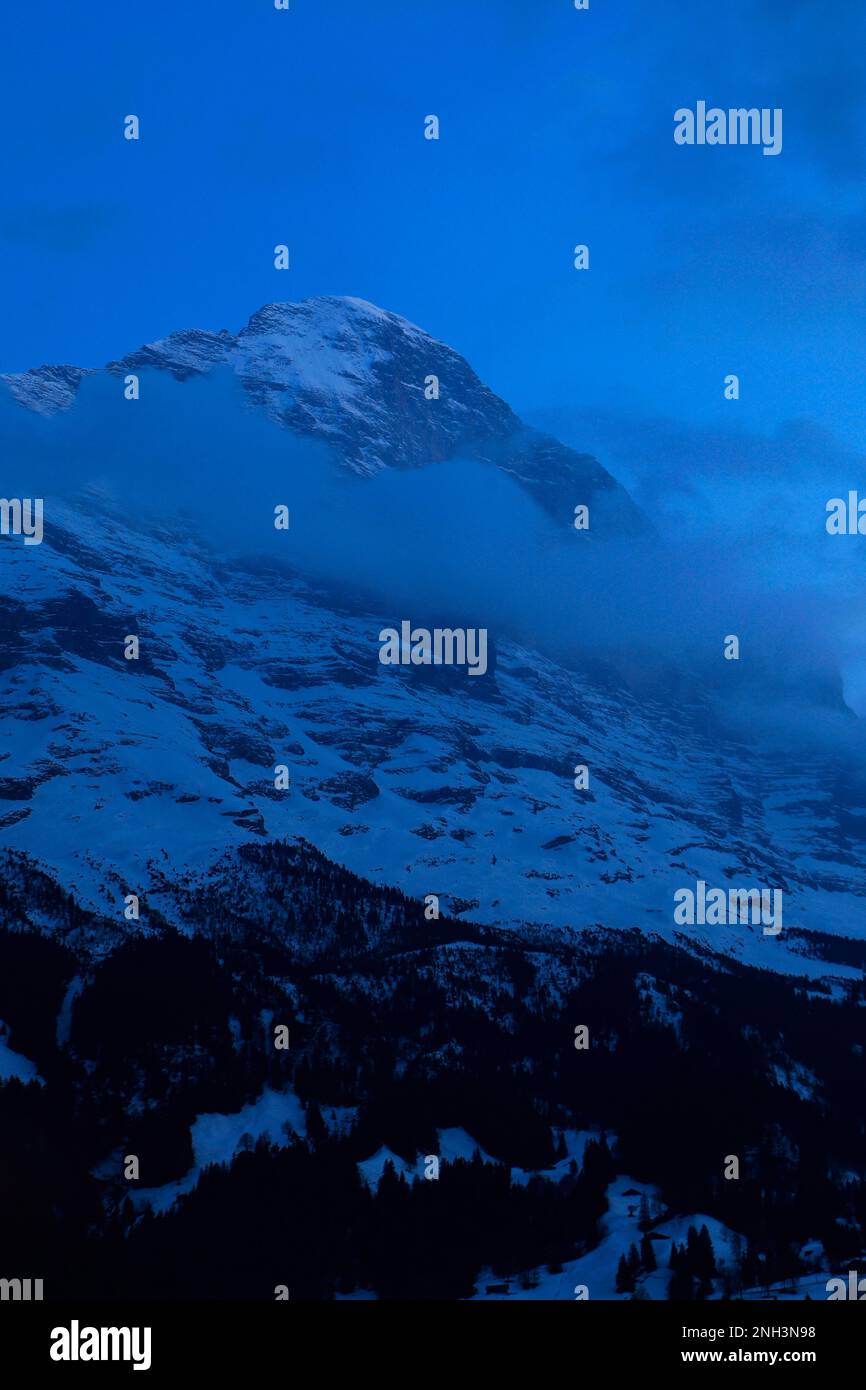 Winter snow view over the North face of the Eiger mountain, Grindelwald ...