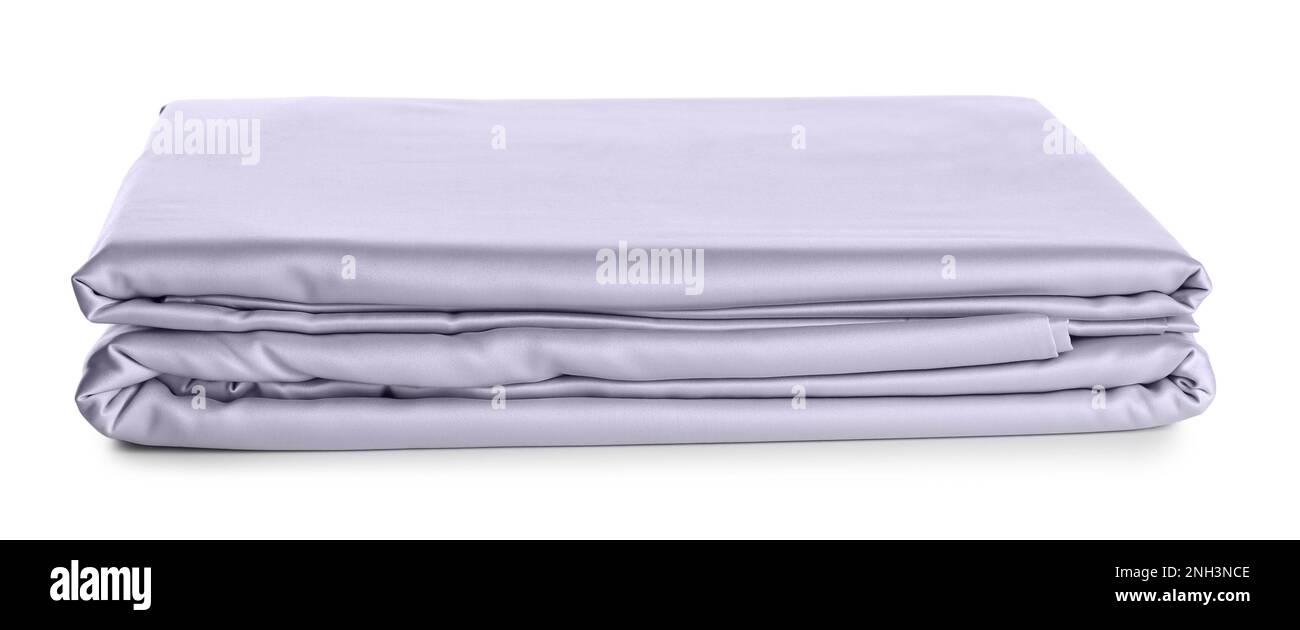 Stack of clean silky bed linen isolated on white Stock Photo - Alamy