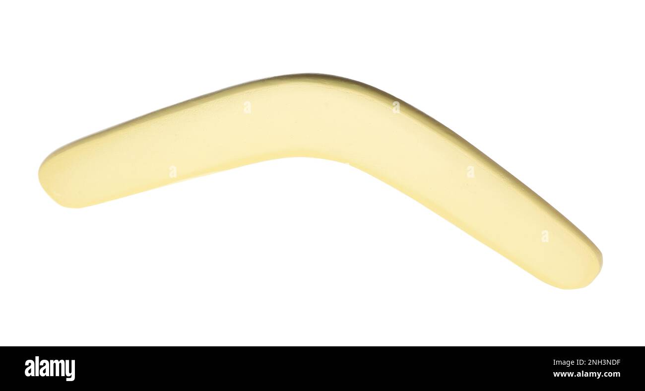 Yellow boomerang isolated on white. Outdoors activity Stock Photo - Alamy