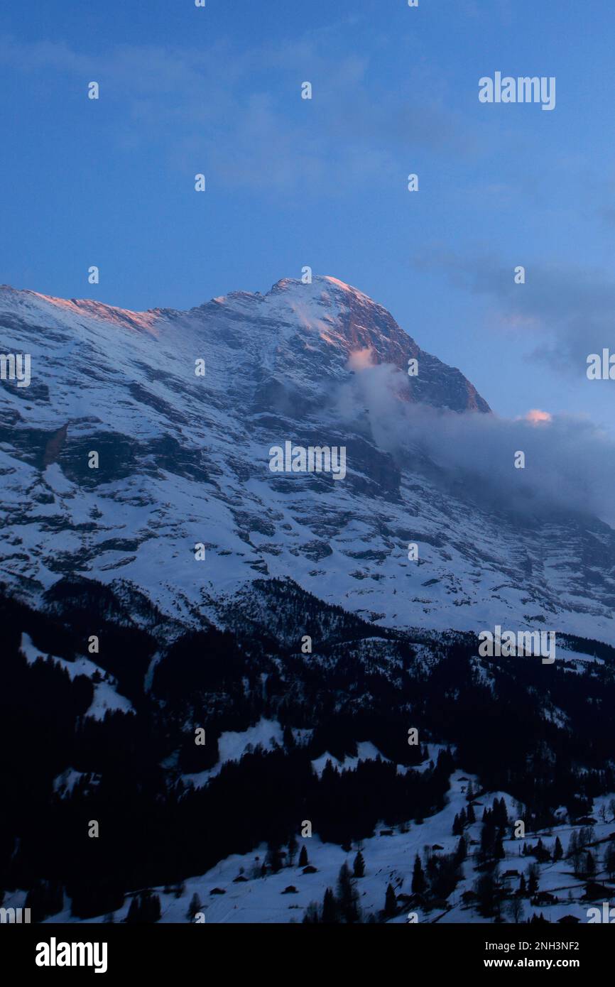 Winter snow view over the North face of the Eiger mountain, Grindelwald ...